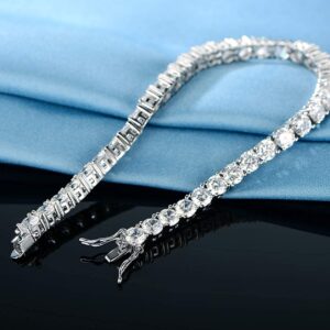 Gemsme 18K White Gold Plated 4.0 Round Cubic Zirconia Classic Tennis Bracelet 7.0 Inch For women