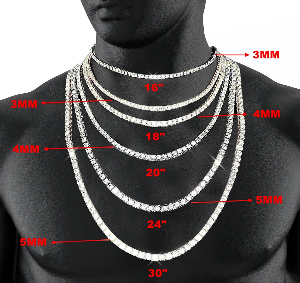 HH BLING EMPIRE Gold Silver Iced Out Diamond Tennis Chain Necklace for Men Women, Rhinestone Tennis Necklaces for Women and Teens, Bling Round Cuibc Zirconia Necklace Chains (4mm-Silver-18)