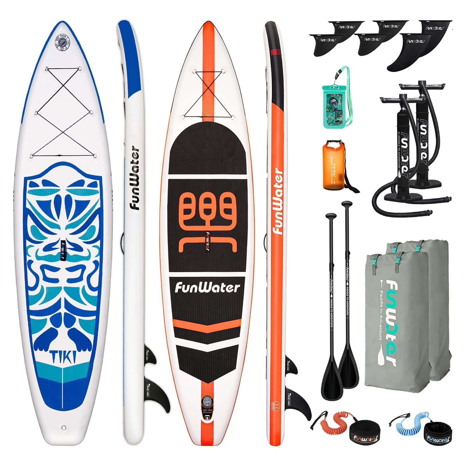 FunWater Stand Up Paddle Board 11'x33''x6'' Ultra-Light (20.4lbs) Inflatable Paddleboard with ISUP Accessories,Three Fins,Adjustable Paddle, Pump,Backpack, Leash, Waterproof Phone Bag