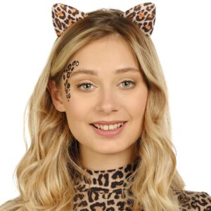 Funcredible Leopard Ears Headband with Tattoos - Cheetah Ear Headbands and Temporary Tattoos - Halloween Headband for Adults and Kids