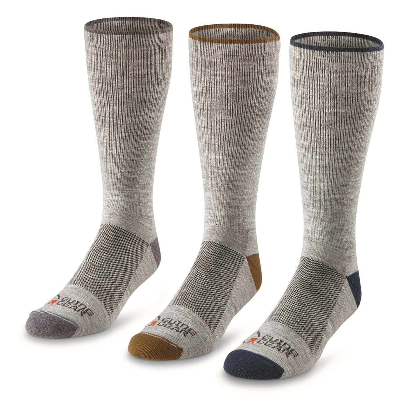 Guide Gear Lightweight Boot Socks, Merino Wool Socks, Hiking Socks, 3 Pairs Gray Heather LARGE