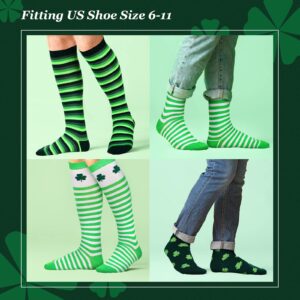 JaGely St. Patrick Day Sock 4 Pairs Green Striped Socks Shamrock Athletic Running Knee Thigh High Stockings Long Tube Socks for Women