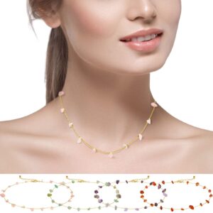 Carnelian Necklace 4 Pieces Carnelian Crystal Necklace for Women Gold Turquoise Necklace Beach Necklace Gemstone Chip Necklace Amethyst Necklace Crystal Stone Choker Necklace for Women Girl Decoration