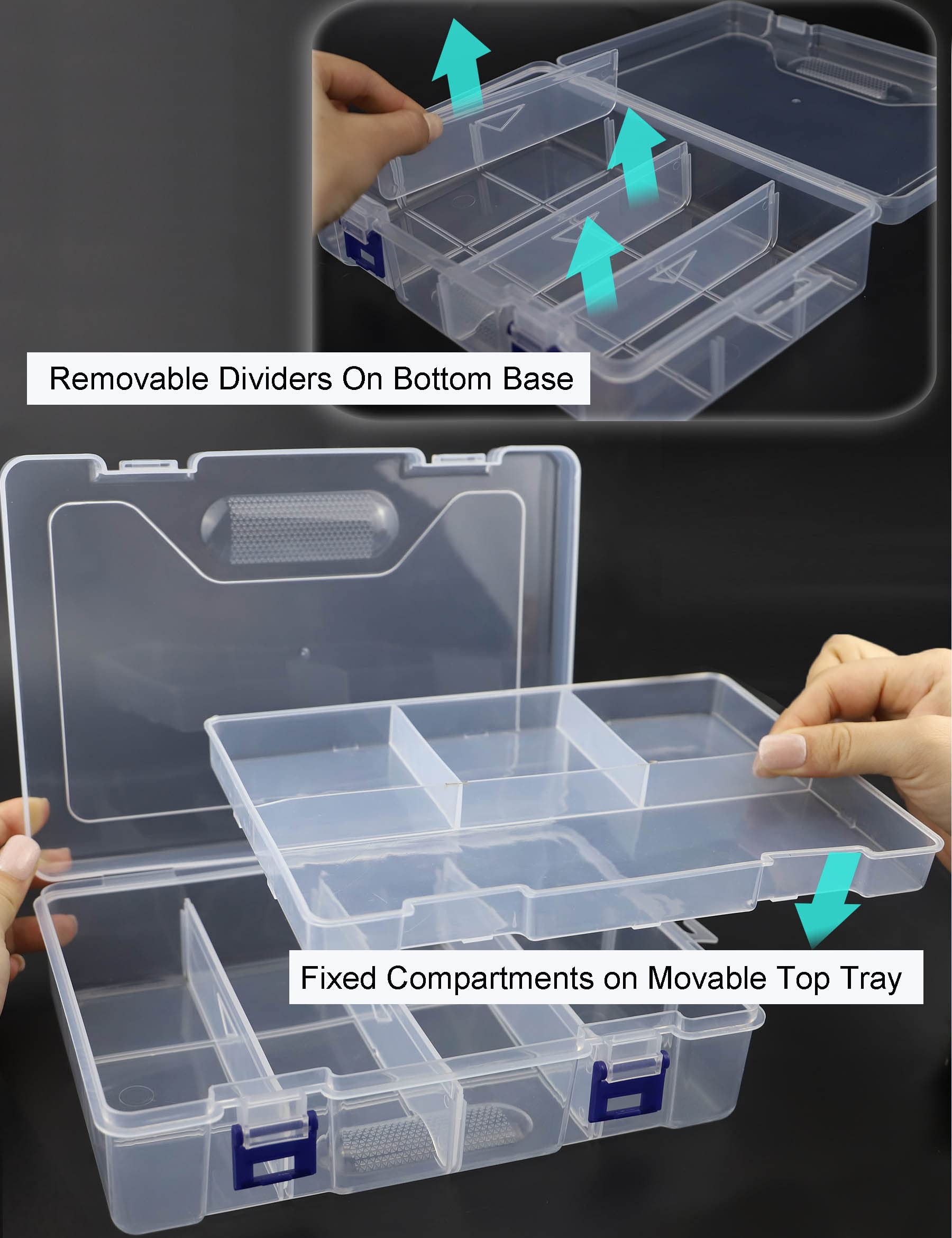 Avlcoaky Tackle Box Fishing Tackle Box Organizer with Movable Tray Snackle Box Charcuterie Container Tacklebox for Snacks Plastic Organizer Fishing Box