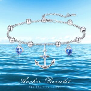 Palpitate Anchor Bracelets for Women Sailor Bracelet Nautical Bracelets 925 Sterling Silver Anchor Jewelry Birthday Gifts for Women