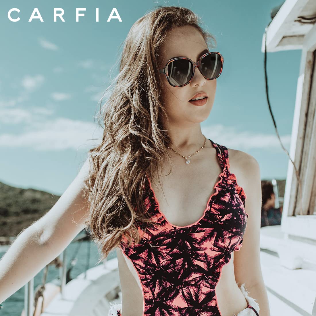 CARFIA Acetate Polarized Sunglasses for Women UV Protection Retro Trendy Big Sunnies CA2024 Grey