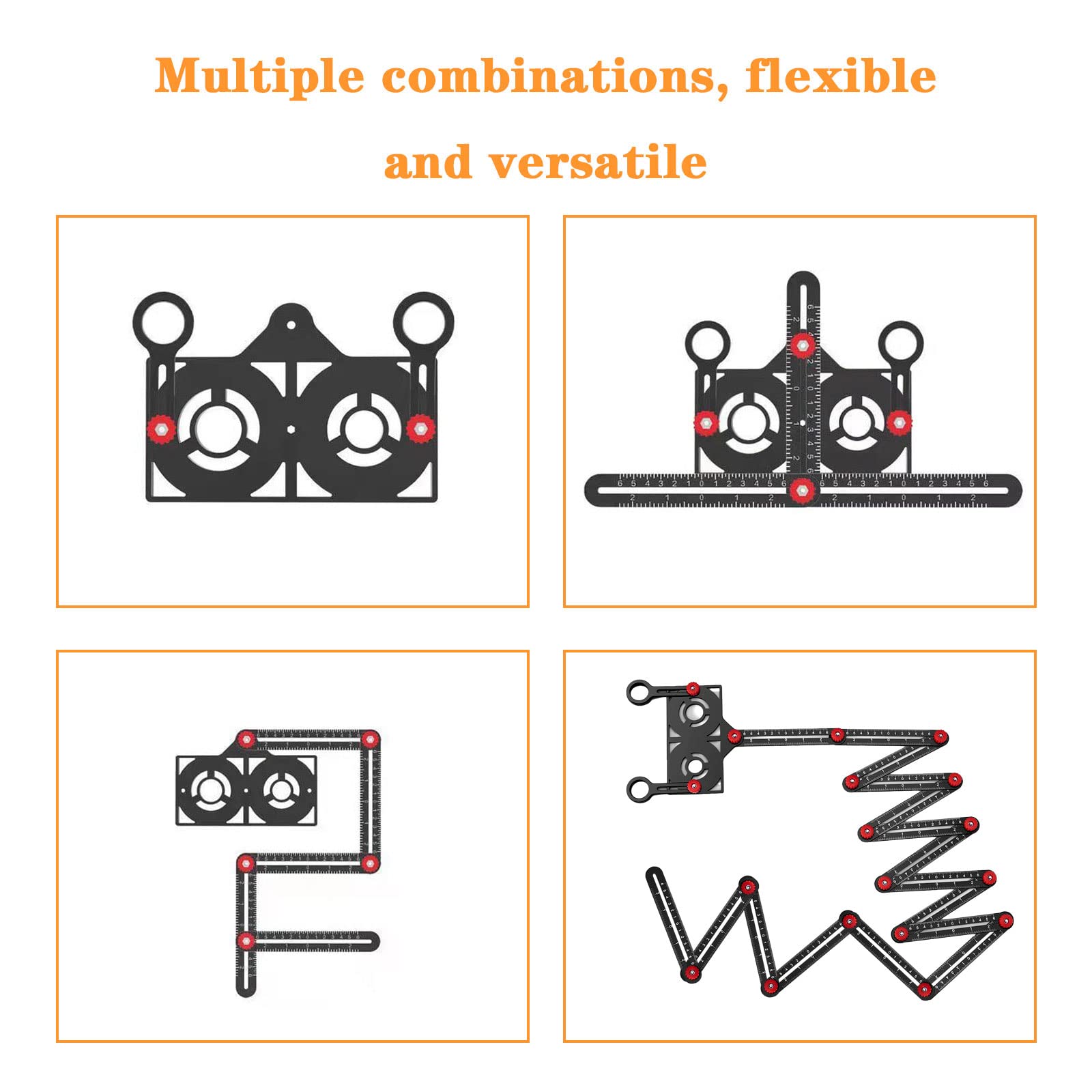 Multi Angle Measuring Ruler, Precise Premium Aluminum Alloy Easy Angle Ruler Metal Template Tool Layout Tool with Perforated Mold- Gifts for Men Father Husband (16-Side Ruler with Drilling Locator)