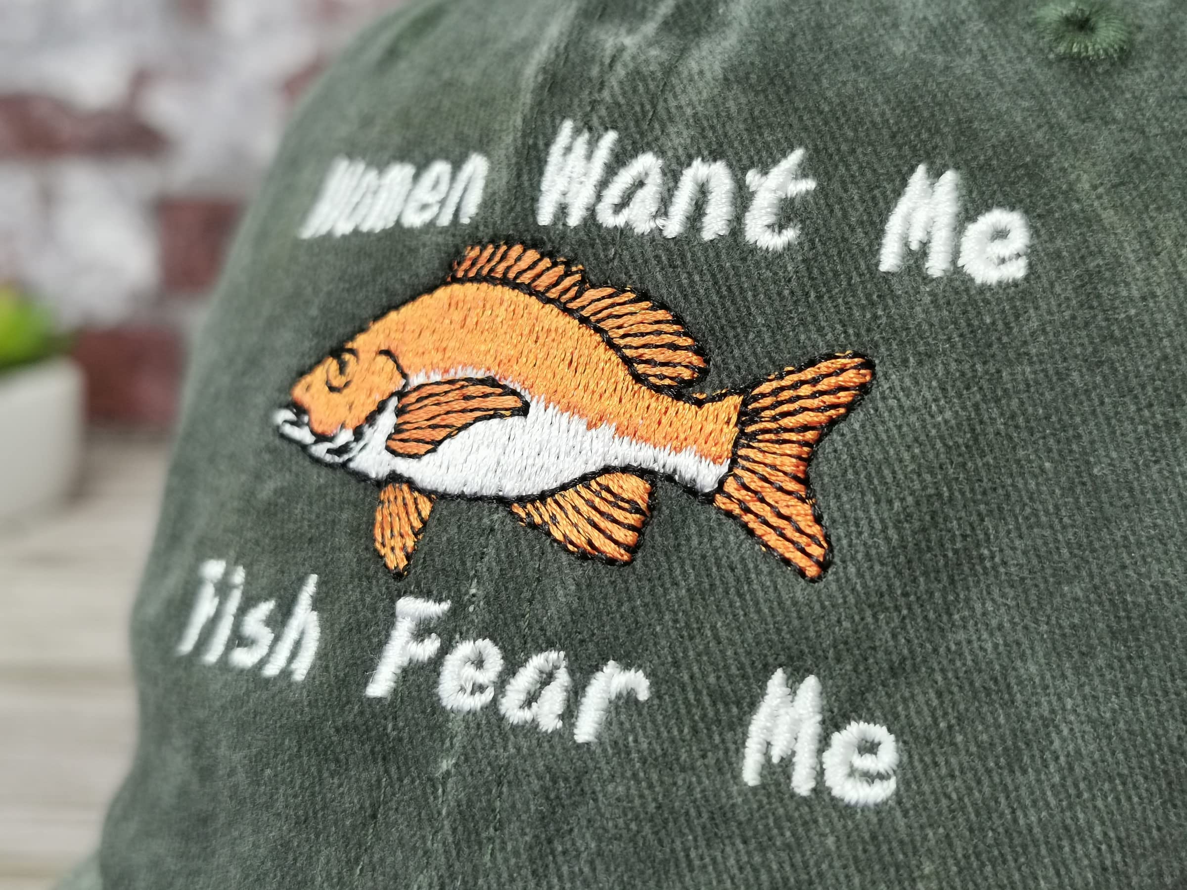 Hepandy Women Want Me Fish Fear Me Embroidered Washed Army Green Baseball Caps for Men, Embroidery Snapback Trucker Hat Adjustable Dad Hats Unisex