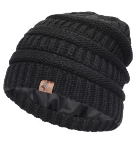 olivia sylx satin lined beanie for women - satin beanie,silk beanie, satin lined winter hats for women & slouchy beanie black