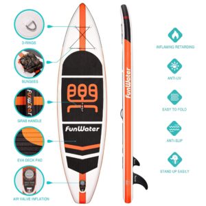 FunWater Stand Up Paddle Board 11'x33''x6'' Ultra-Light (20.4lbs) Inflatable Paddleboard with ISUP Accessories,Three Fins,Adjustable Paddle, Pump,Backpack, Leash, Waterproof Phone Bag