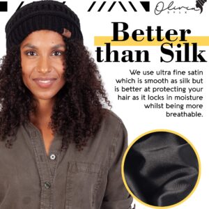 Olivia Sylx Satin Lined Beanie for Women - Satin Beanie,Silk Beanie, Satin Lined Winter Hats for Women & Slouchy Beanie Black