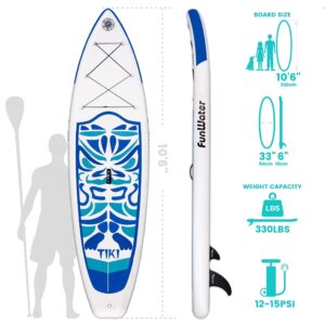 FunWater Stand Up Paddle Board 11'x33''x6'' Ultra-Light (20.4lbs) Inflatable Paddleboard with ISUP Accessories,Three Fins,Adjustable Paddle, Pump,Backpack, Leash, Waterproof Phone Bag