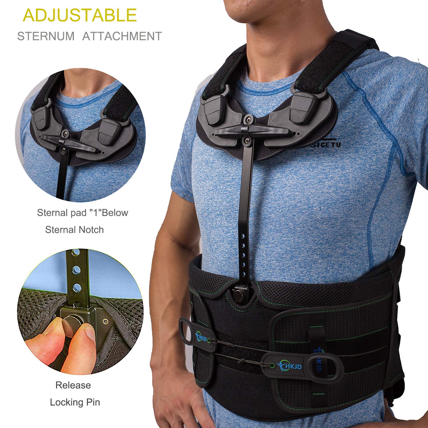 TLSO Thoracic Full Back Brace - Universal Treat Kyphosis, Compression Fractures, Osteoporosis, Upper Spine Injuries, and Pre or Post Surgery with Hard Lumbar Support for Men and Women (Size L)