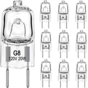 g8 halogen light bulbs 2 pin - g8 base 20 watt light bulb 120v dimmable warm white 2700k - t4 jcd type under cabinet lighting bi-pin puck light bulbs, 10 pack