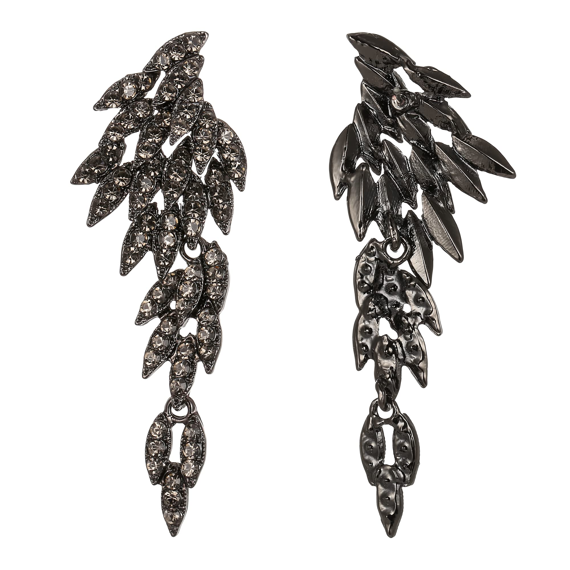 BriLove Art Deco Angel Wings Rhinestone Retro Statement Earrings for Women Dangling Chandelier Long Drop Grey Black-Tone