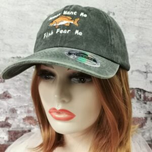 Hepandy Women Want Me Fish Fear Me Embroidered Washed Army Green Baseball Caps for Men, Embroidery Snapback Trucker Hat Adjustable Dad Hats Unisex