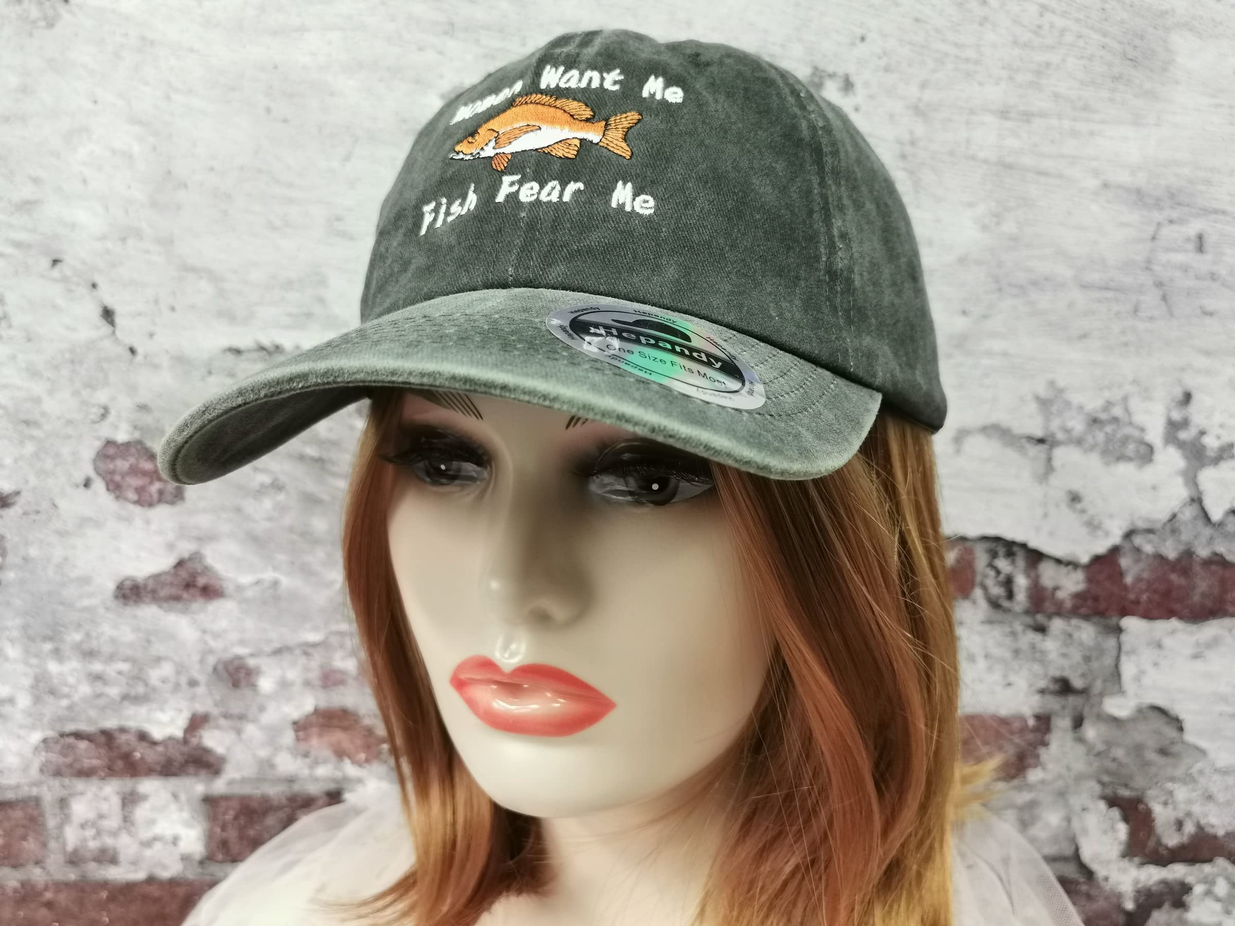 Hepandy Women Want Me Fish Fear Me Embroidered Washed Army Green Baseball Caps for Men, Embroidery Snapback Trucker Hat Adjustable Dad Hats Unisex