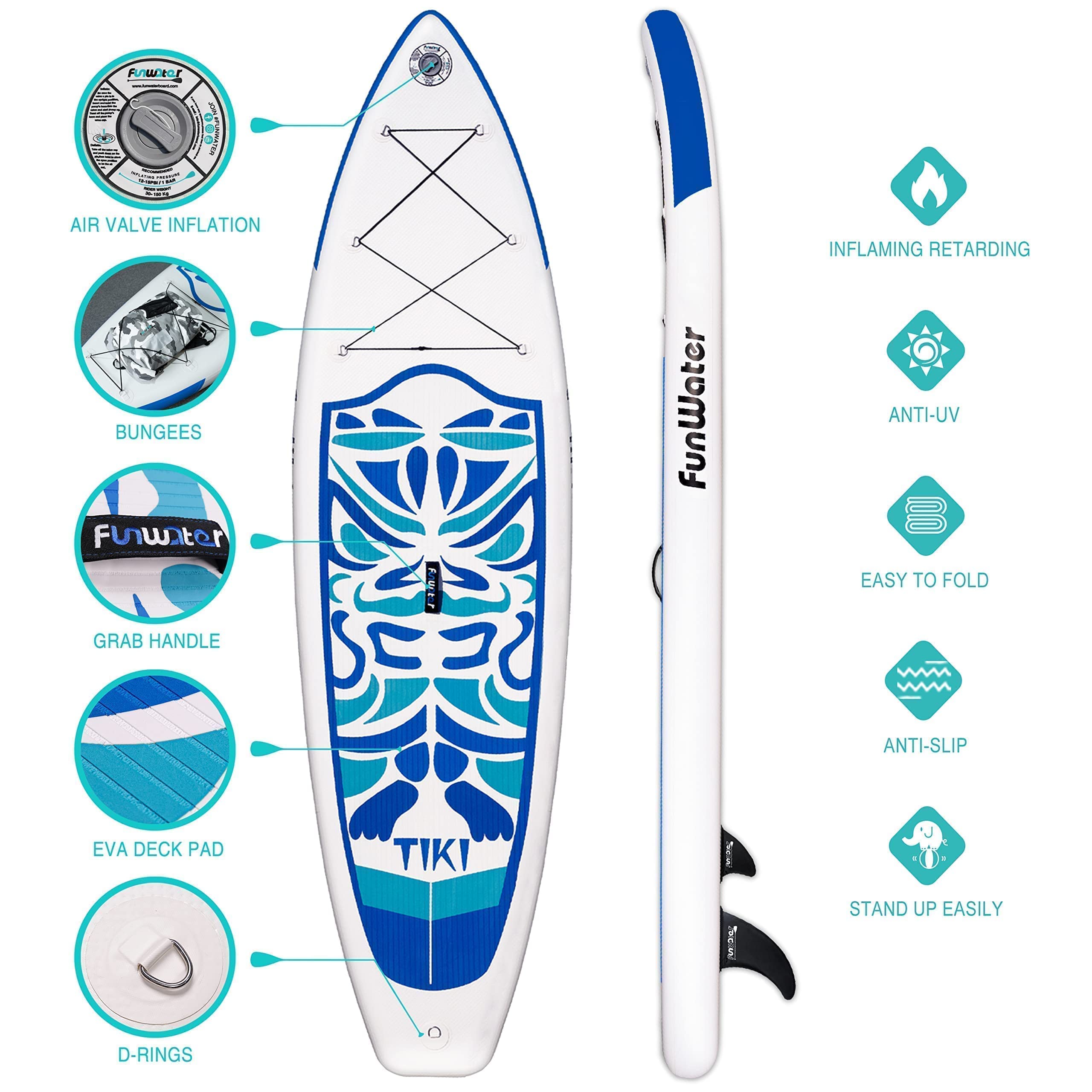 FunWater Stand Up Paddle Board 11'x33''x6'' Ultra-Light (20.4lbs) Inflatable Paddleboard with ISUP Accessories,Three Fins,Adjustable Paddle, Pump,Backpack, Leash, Waterproof Phone Bag