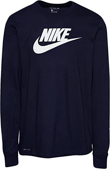 Nike Sportswear Men's Long Sleeve Graphic T Shirt (Large, College Navy/White/White)