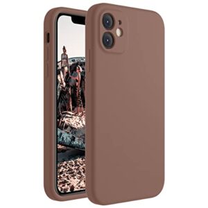 cordking designed for iphone 11 case, silicone [square edges] & [camera protecion] upgraded phone case with soft anti-scratch microfiber lining, 6.1 inch, light brown