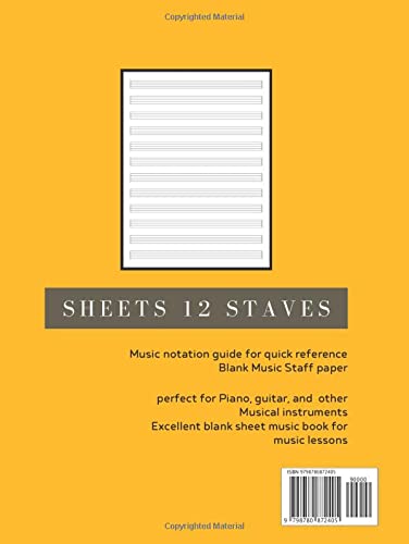 Music Manuscript Notebook – 12 staves: Composition Notebook For Kids |Manuscript Paper With 12 Staves For Beginners and Intermediate |Gift For Musical ... Musician, Music Producer, writer supplies|