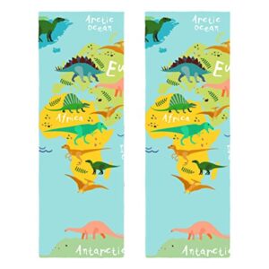 two machine-washable sports towels with front-printed microfiber fabric that are skin-friendly and sweat-absorben dinosaur world map antique