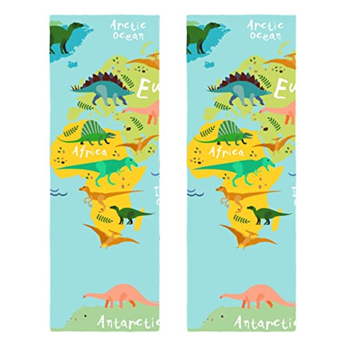 Two Machine-Washable Sports Towels with Front-Printed Microfiber Fabric That are Skin-Friendly and Sweat-absorben Dinosaur World Map Antique