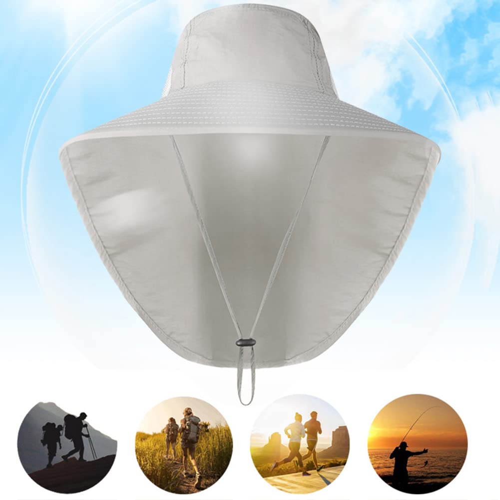 Wide Brim Sun Hat with Neck Flap, Adjustable Outdoor 50+UPF Protection Safari Cap Womens Mens Hiking Fishing Hat(Grey)