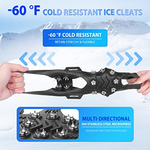 Sfee Crampons for Winter Boots, Upgraded Ice Cleats Stainless Steel Women Men Anti Slip Ice Traction Cleats Grips with Straps, Perfect for Hiking, Walking, Climbing, Ice Fishing(M)