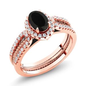 gem stone king 1.32 ct oval black onyx 18k rose gold plated silver stackable ring (size 9)