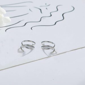 Double Hoop Earrings for Single Piercing，Fake Piercing Silver Double Earring, Handmade Cartilage Piercing, Twist Double Hoop Huggie Earrings, Wrap Earrings Spiral Earrings for Women