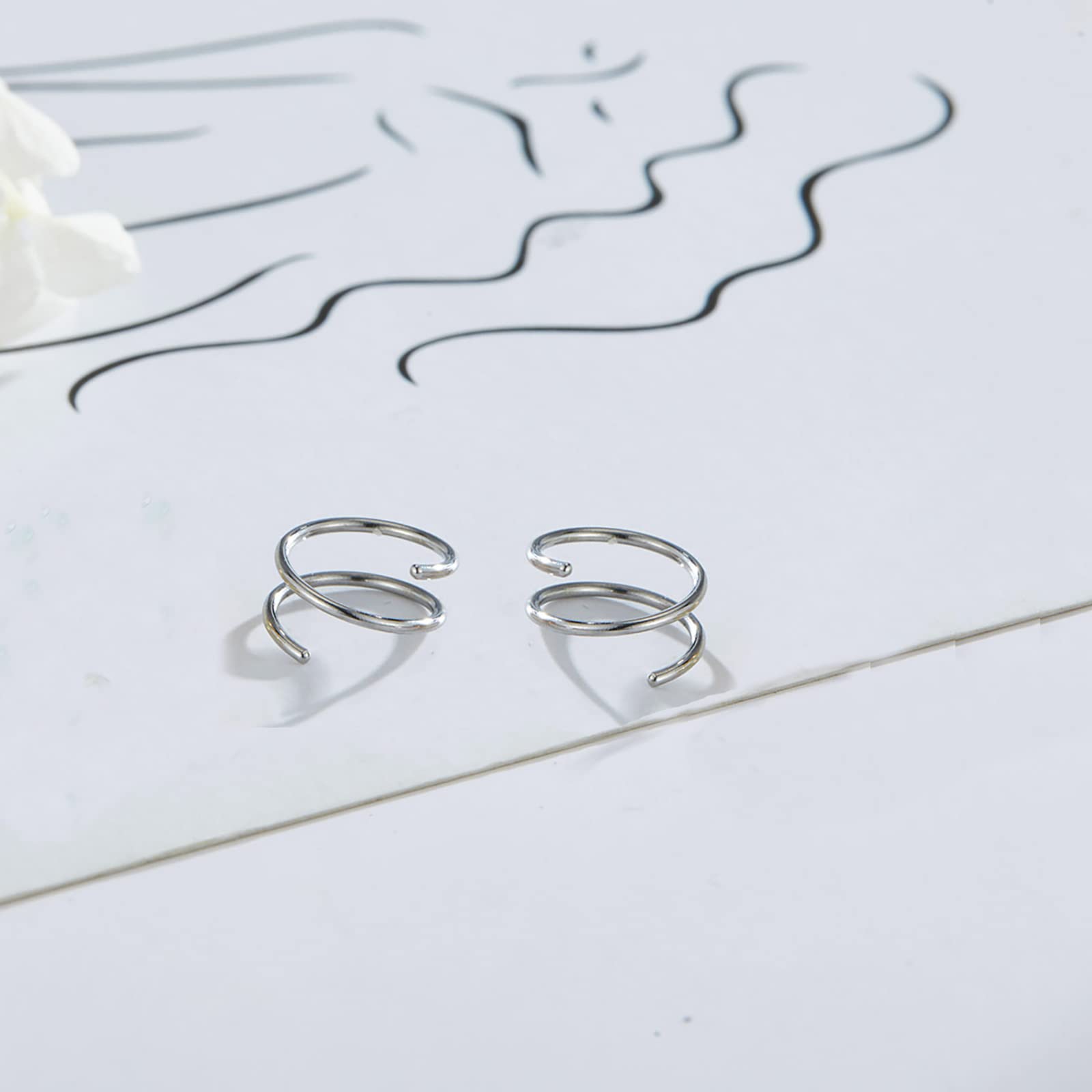 Double Hoop Earrings for Single Piercing，Fake Piercing Silver Double Earring, Handmade Cartilage Piercing, Twist Double Hoop Huggie Earrings, Wrap Earrings Spiral Earrings for Women