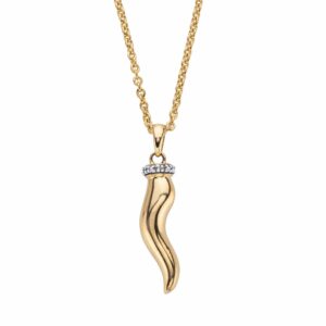 palmbeach 18k yellow gold plated genuine diamond accent italian horn charm pendant (5mm)