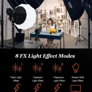 Godox SL200WIII 215W LED Video Light,Bowens Mount Continuous Lighting,2.4G 95600Lux CRI96+ Flash Light,5600K Daylight Balanced,8 Pre-Programmed Lighting Effects with Ultra-Silent Fan for Photography