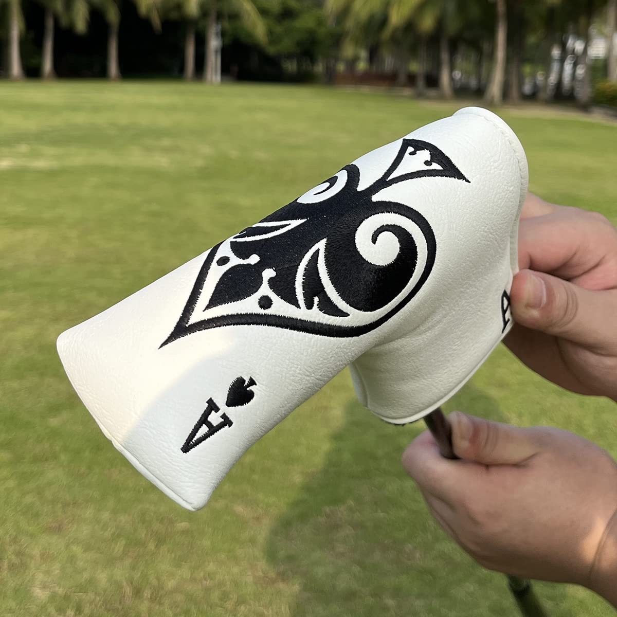 Barudan Golf Custom Putter Covers - Poker Ace Blade Putter Cover Magnetic Putter Headcover Head Cover for Blade Putters -White PU Leather Putter Head Cover for Men fits Scotty Cameron Ping Putters