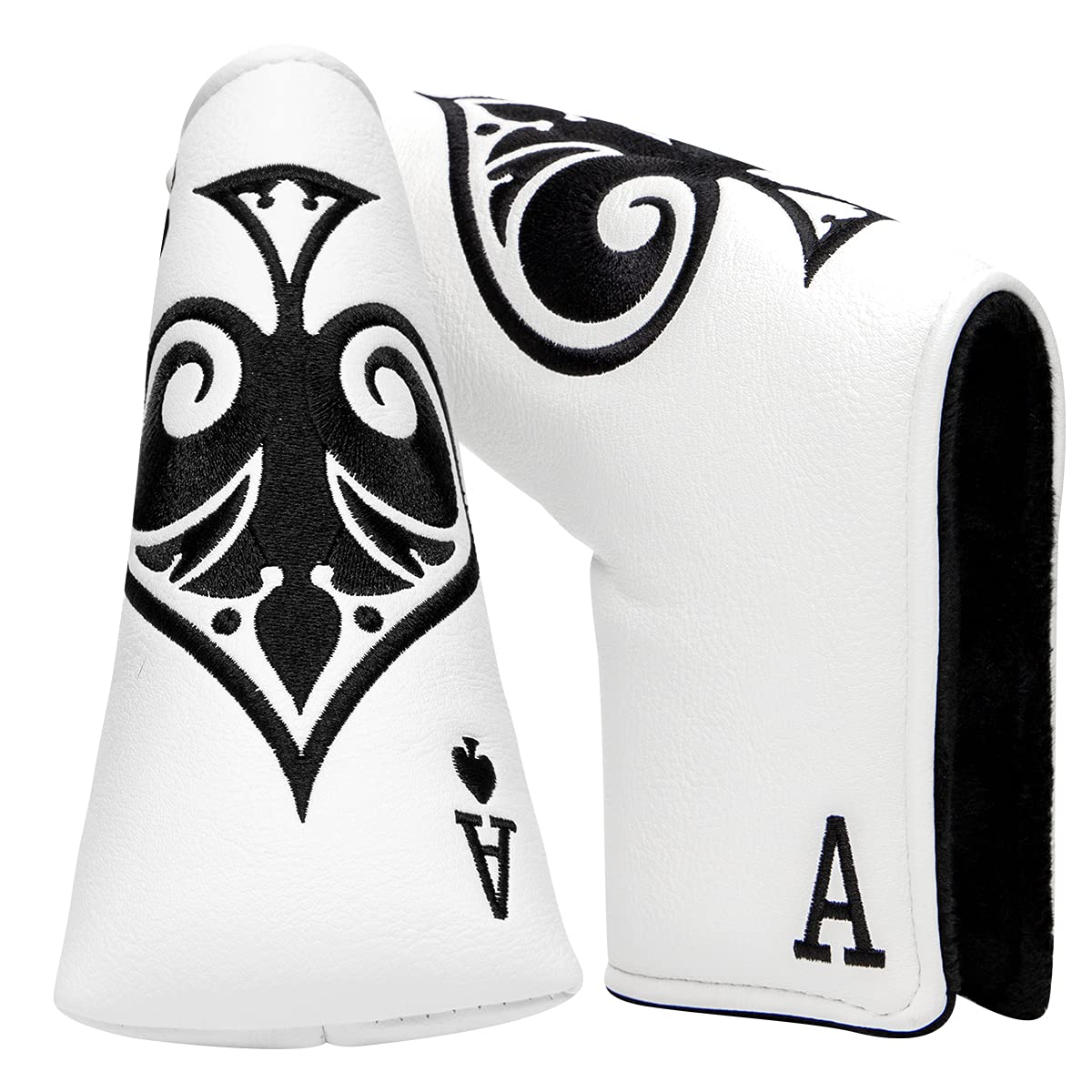 Barudan Golf Custom Putter Covers - Poker Ace Blade Putter Cover Magnetic Putter Headcover Head Cover for Blade Putters -White PU Leather Putter Head Cover for Men fits Scotty Cameron Ping Putters