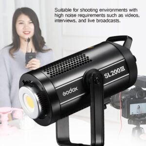 Godox SL200WIII 215W LED Video Light,Bowens Mount Continuous Lighting,2.4G 95600Lux CRI96+ Flash Light,5600K Daylight Balanced,8 Pre-Programmed Lighting Effects with Ultra-Silent Fan for Photography