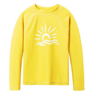 tfjh e girls swim shirt long sleeve rash guard suit uv 50+ sunsuits swimwear swim top yellow 8a