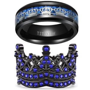 ringcrown couple rings black crown matching ring bridal sets blue cz womens wedding ring sets for him and her wedding bands