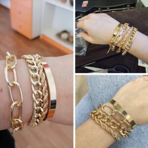 RINHOO Layered Bracelets 18k Gold Plated Bracelets For Women 4PCS Simple Multiple Chain Bracelets Set Dainty Assorted Link Bangle Bracelets Adjustable Punk Jewelry (4Pcs Gold Bracelet)