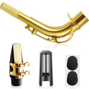 24.5 mm alto saxophone sax bend neck brass material, 7 pcs replacement part includes saxophone mouthpiece metal ligature 2.5 reeds cushions pads plastic cap