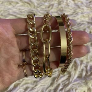 RINHOO Layered Bracelets 18k Gold Plated Bracelets For Women 4PCS Simple Multiple Chain Bracelets Set Dainty Assorted Link Bangle Bracelets Adjustable Punk Jewelry (4Pcs Gold Bracelet)