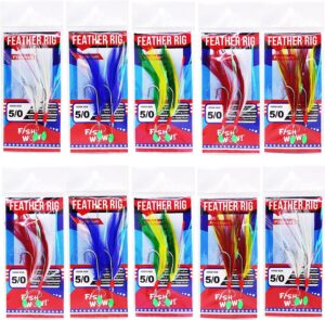 10pks colors fish wow!® fishing feather rig rockfish rigged rock cod lures jigging rig with 5/0 two high-carbon steel hooks