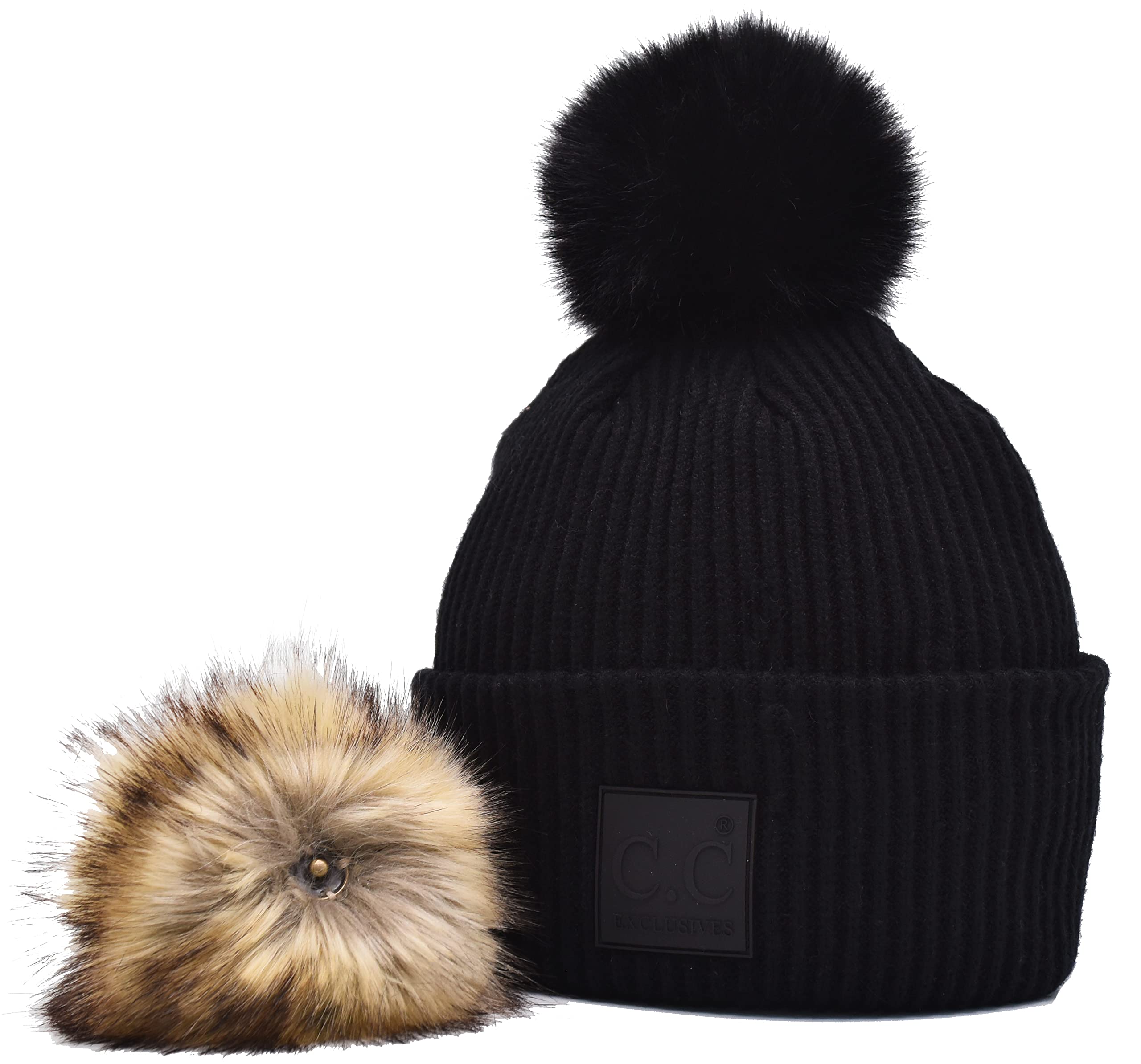 C.C Beanie Tie Dye Solid Detachable or Interchangeable Two Pom Cuffed Winter Knit Watch Hat Skull Cap