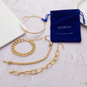 RINHOO Layered Bracelets 18k Gold Plated Bracelets For Women 4PCS Simple Multiple Chain Bracelets Set Dainty Assorted Link Bangle Bracelets Adjustable Punk Jewelry (4Pcs Gold Bracelet)