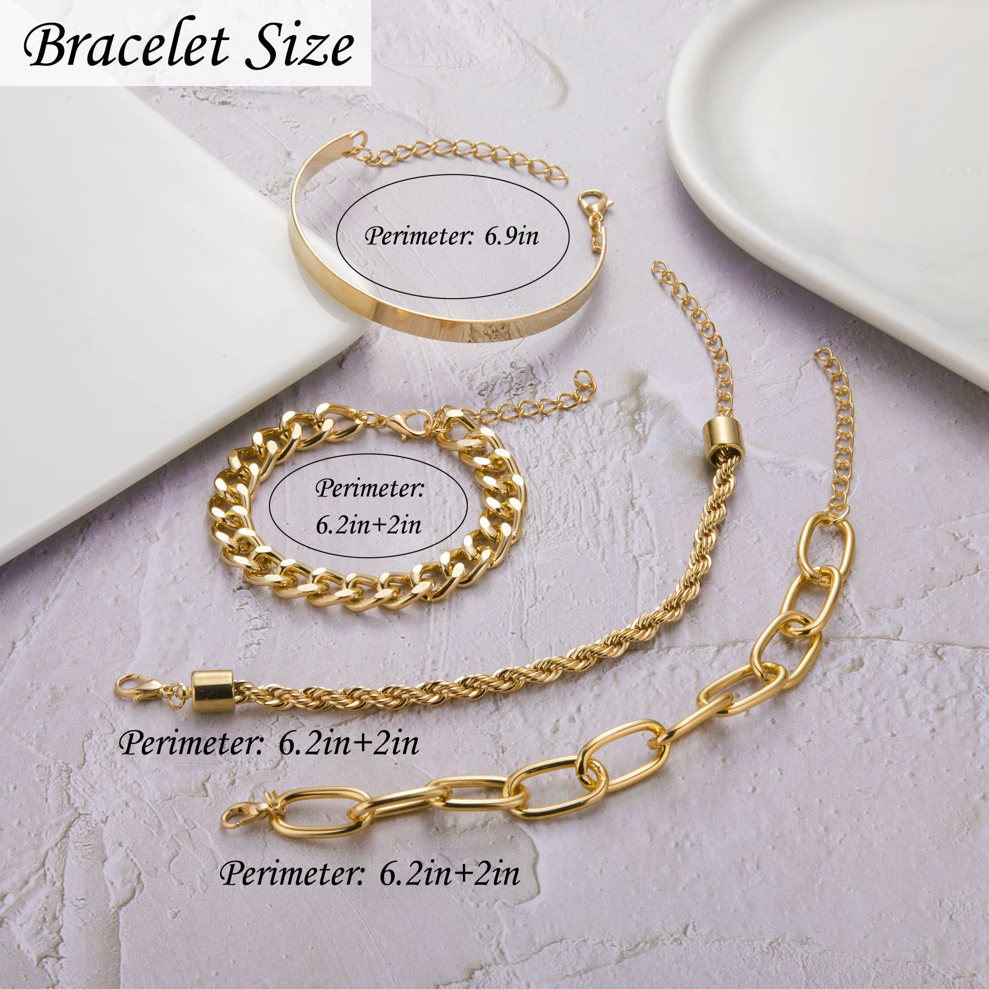 RINHOO Layered Bracelets 18k Gold Plated Bracelets For Women 4PCS Simple Multiple Chain Bracelets Set Dainty Assorted Link Bangle Bracelets Adjustable Punk Jewelry (4Pcs Gold Bracelet)