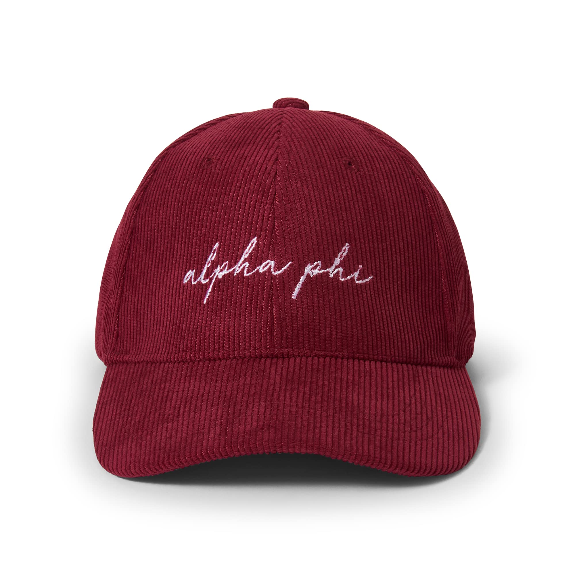 Sorority Shop Alpha Phi Baseball Cap - Embroidered Logo, Soft 11-Wale Corduroy Maroon