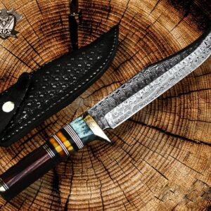 R&S INDUSTRIES CRAFTS LLC Damascus hunting knife | Custom Handmade Damascus steel hunting Bush craft knife| EDC Overall 13" Knife with Genuine Leather sheath | Best Birthday & Anniversary for him