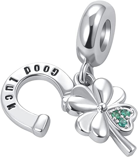 MZC Jewelry Lucky Four leaf Clover Horseshoe Charm for Pandora Bracelets Good Luck Dangle Bead for Women Sister Mom Birthday