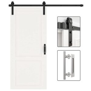 winsoon 4ft antique single sliding barn door hardware roller track kit j shape black with sliding barn door handles brushed nickel